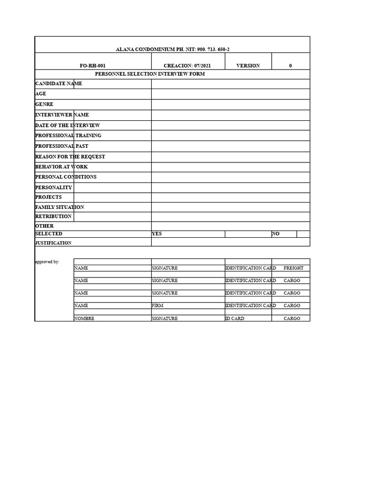 INTERVIEW FORM FOR HORIZONTAL PROPERTY ADMINISTRATOR | PDF
