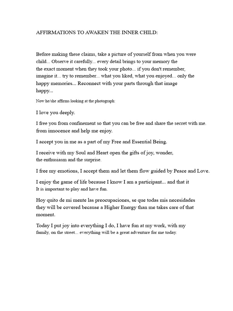Inner Child Affirmations Guide | PDF | Anger | Love
