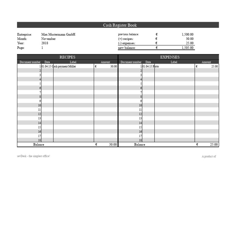 cash-book-template-sevDesk (1) | PDF | Money | Business