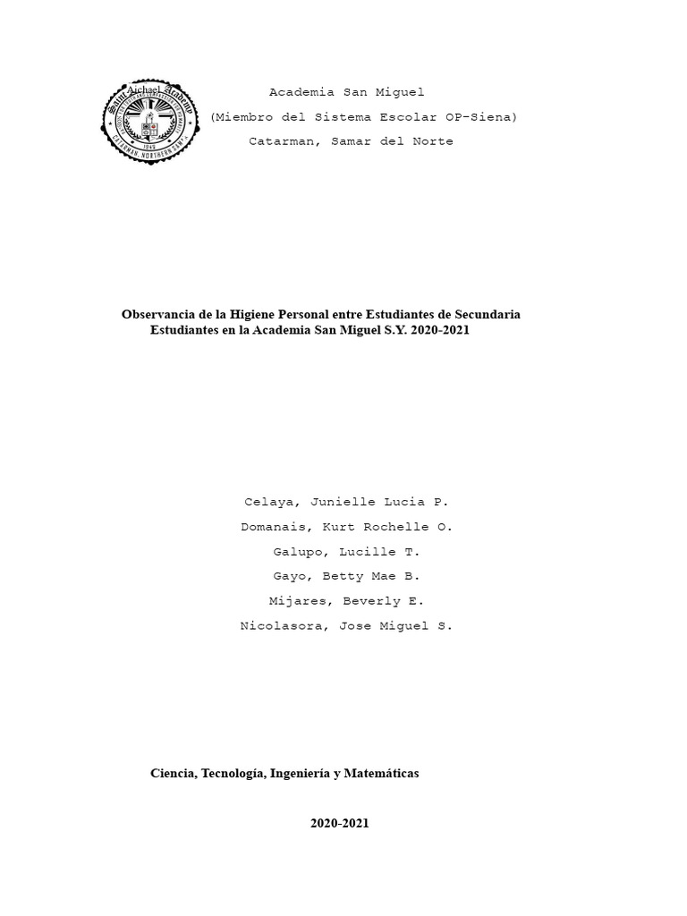 Observancia de la Higiene Personal entre los Estudiantes de Secundaria ...