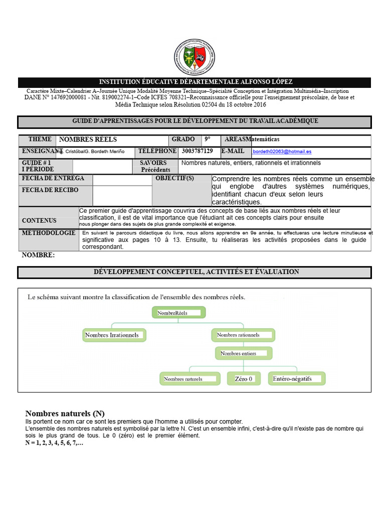 Guide N°1 Neuvième Année Mathématiques-Rétroaction | PDF | Entier ...