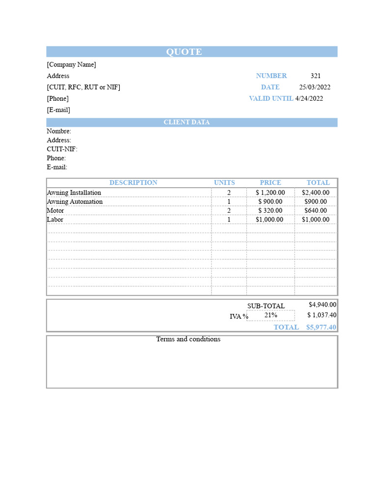 Quotation Format in Excel | PDF