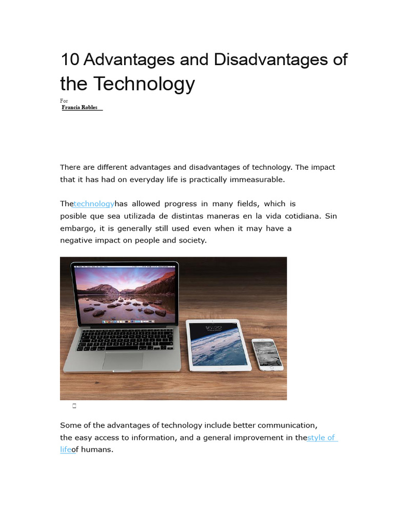 10 Advantages and Disadvantages of Technology | PDF | Internet | Communication