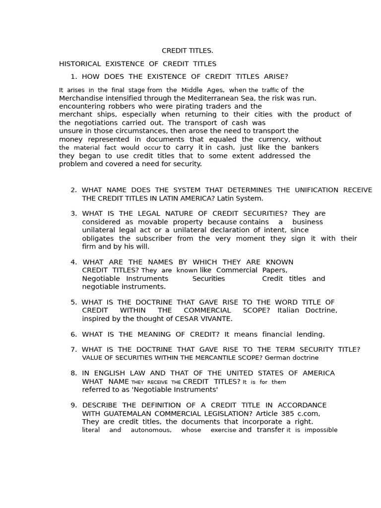 Questionnaire On Credit Titles | PDF | Cheque | Negotiable Instrument
