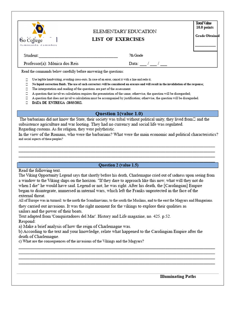 7th Grade History Exercise List | PDF | Muhammad | Arabs