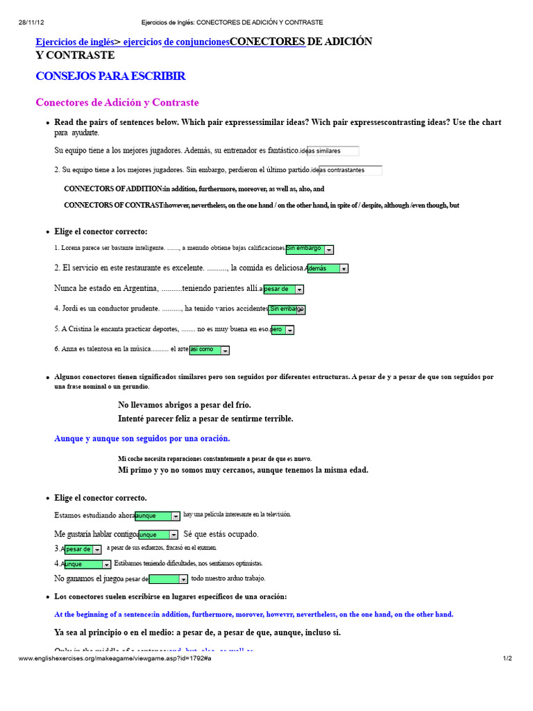 Conectores de Adición y Contraste | PDF