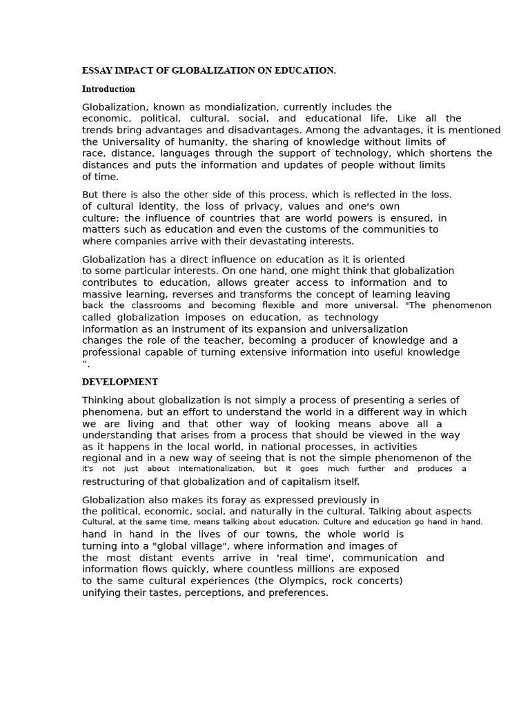 Essay Globalization and Education | PDF | Globalization | Information