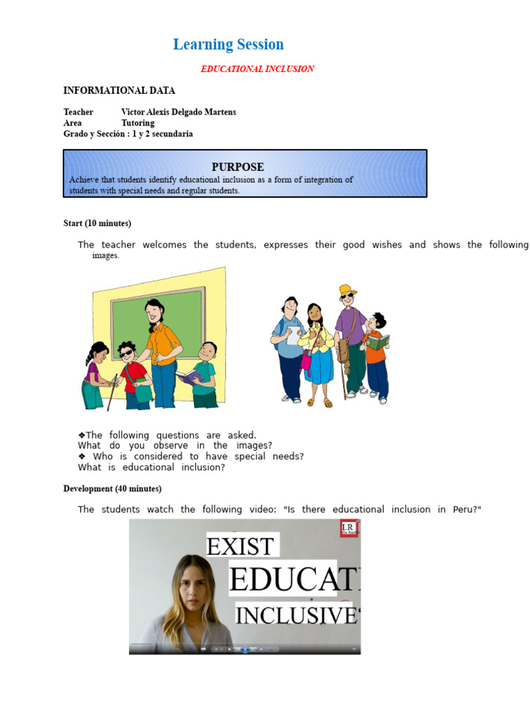 Educational Inclusion Session First Second. | PDF