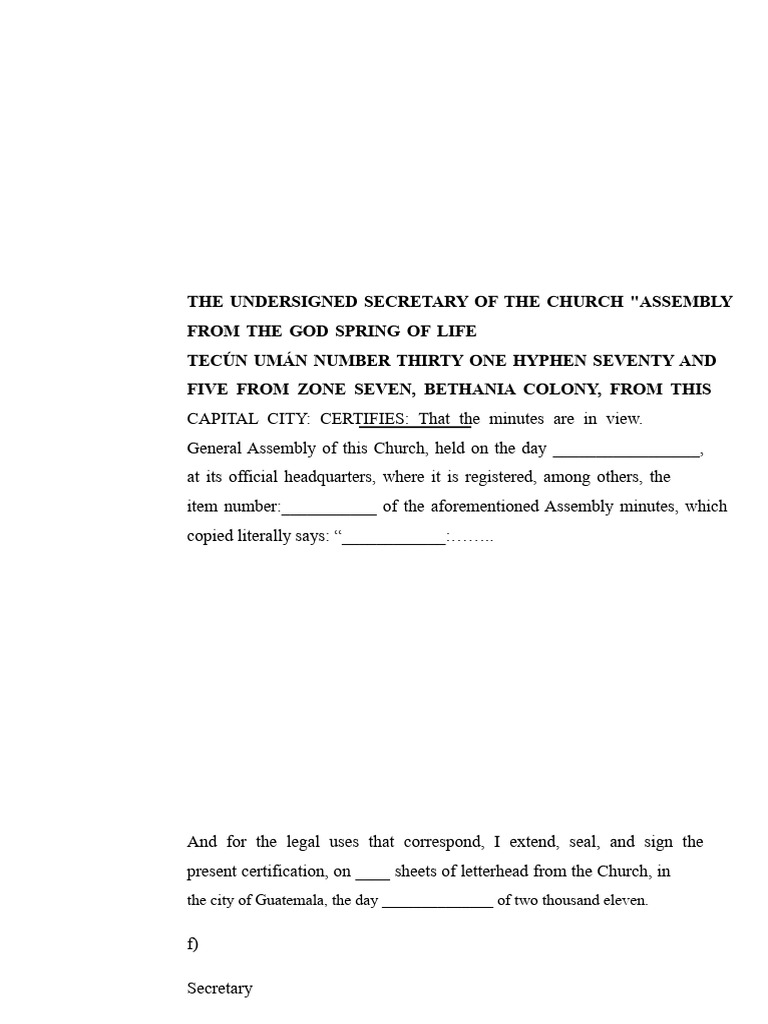 Model Certification of Assembly Minutes | PDF