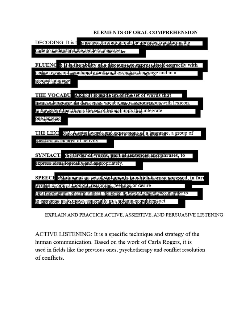 ELEMENTS OF ORAL COMPREHENSION Caleb | PDF