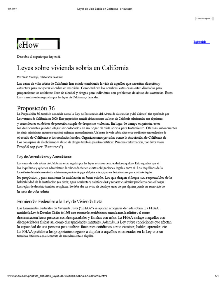 Leyes de Vida Sobria en California - Ehow | PDF | Invalidez | California
