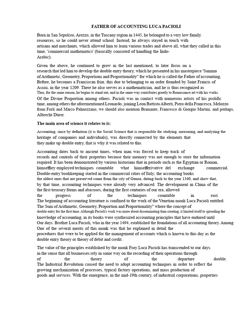 Father of Accounting Luca Pacioli | PDF | Economies