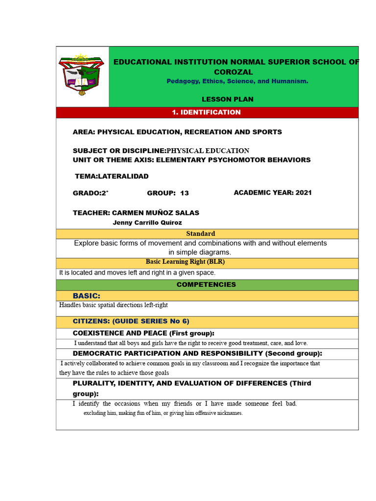 Physical Education Lesson Plan | PDF | Physical Education | Lesson Plan