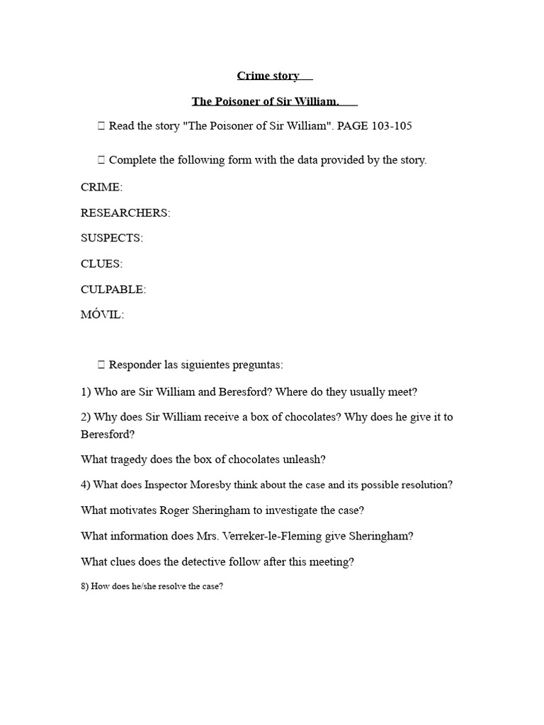 The Poisoner of Sir William Activity | PDF