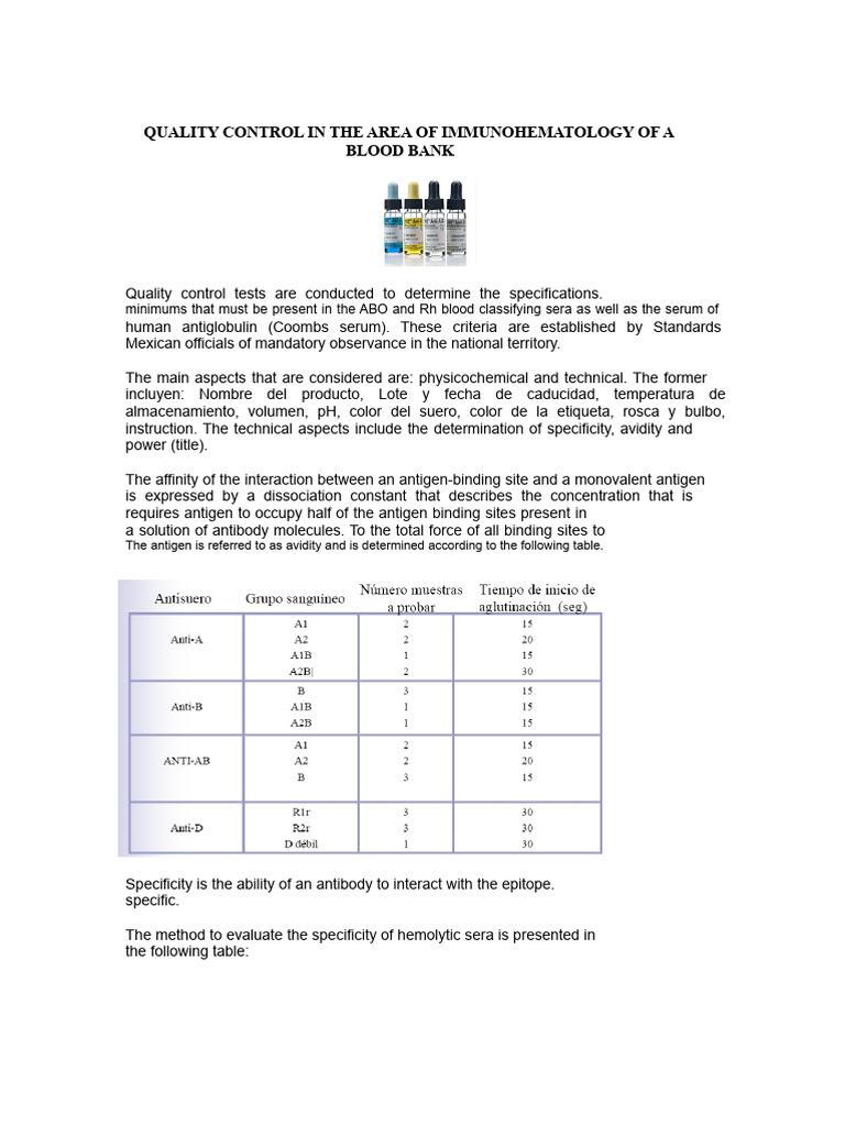 Immunohematology Quality Control Guide | PDF | Antibody | Medical ...