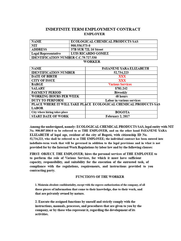 Model Indefinite Term Contract | PDF | Employment | Salary