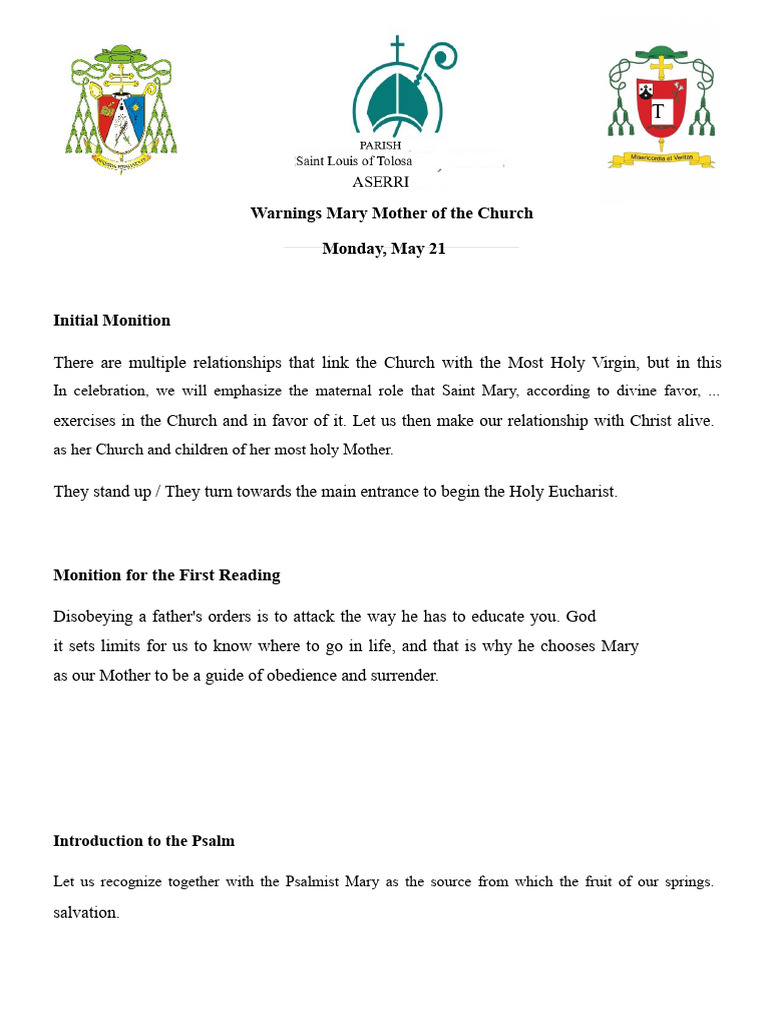 Monition Mary Mother of The Church | PDF