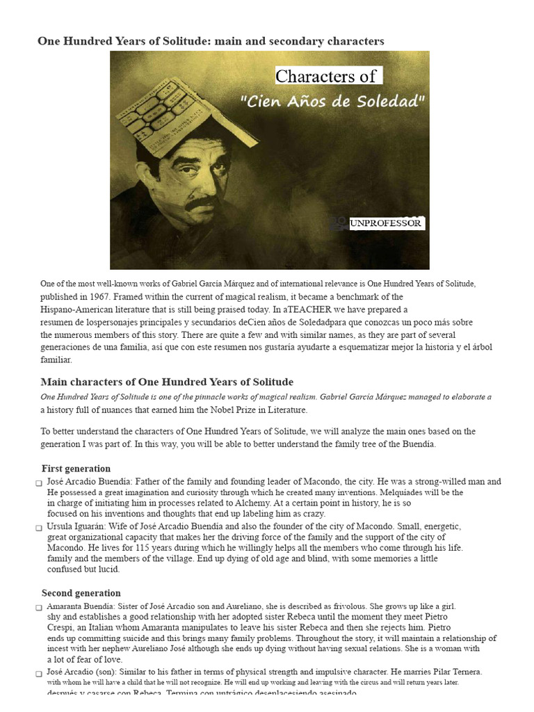 Characters of One Hundred Years of Solitude | PDF | Spanish Language ...