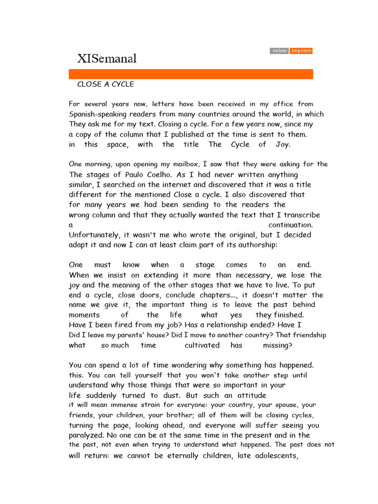 Article-Close A Cycle-Paul Coelho | PDF
