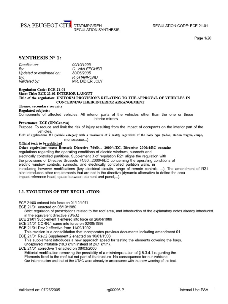 Ece 21.01 (2005.07) FR - Uniform Regulations Relating To The Approval ...