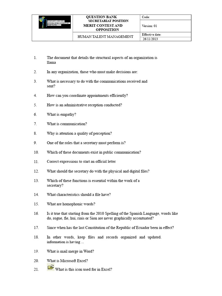 Bank of Questions Secretaries | PDF | Communication | Punctuation