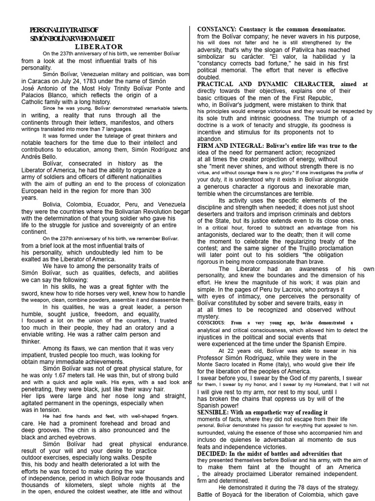 08 GHC Third To C - Personality of Simón Bolívar | PDF