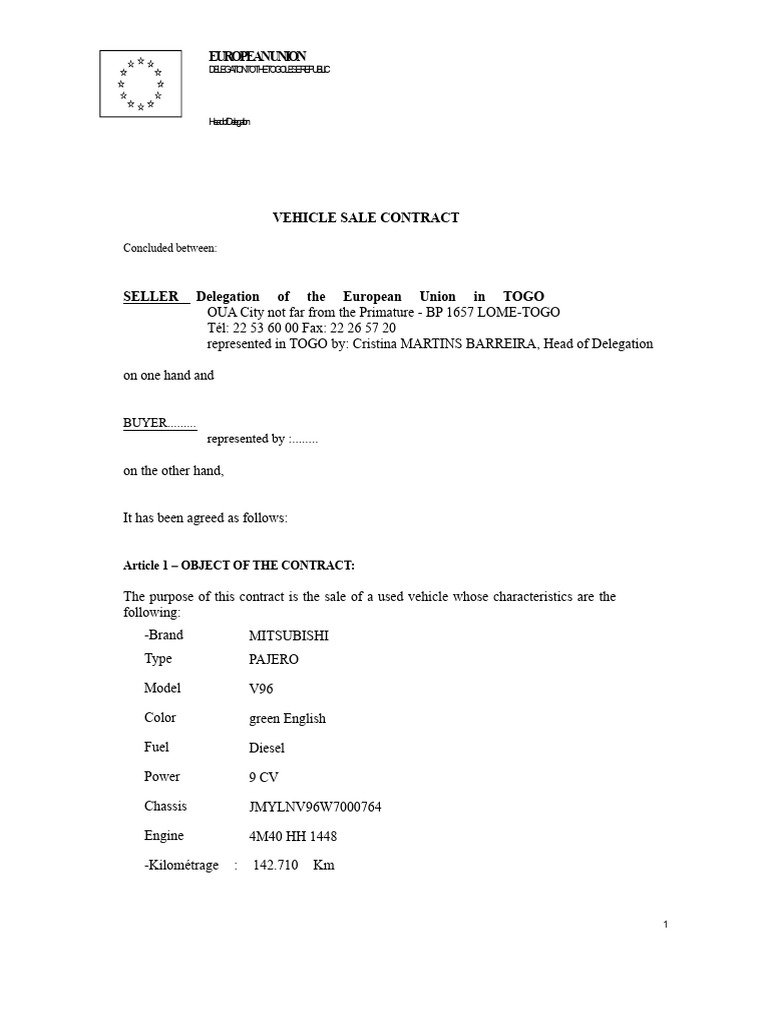 Vehicle Sale Contract Template | PDF | Justice | Crime & Violence