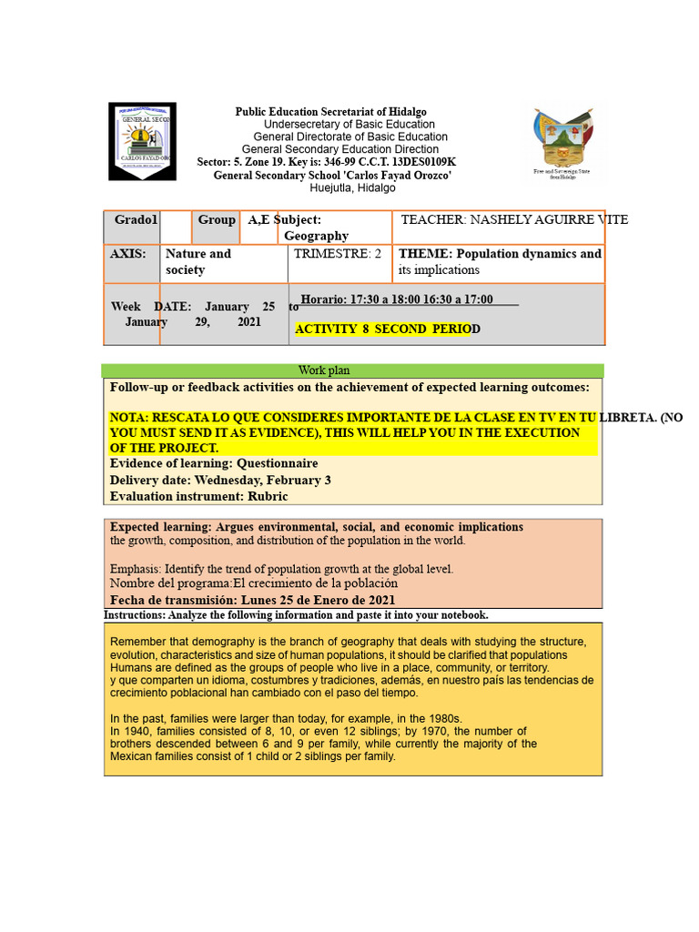PLANNING 8 GEOGRAPHY Week 20 | PDF | Population Growth | Population