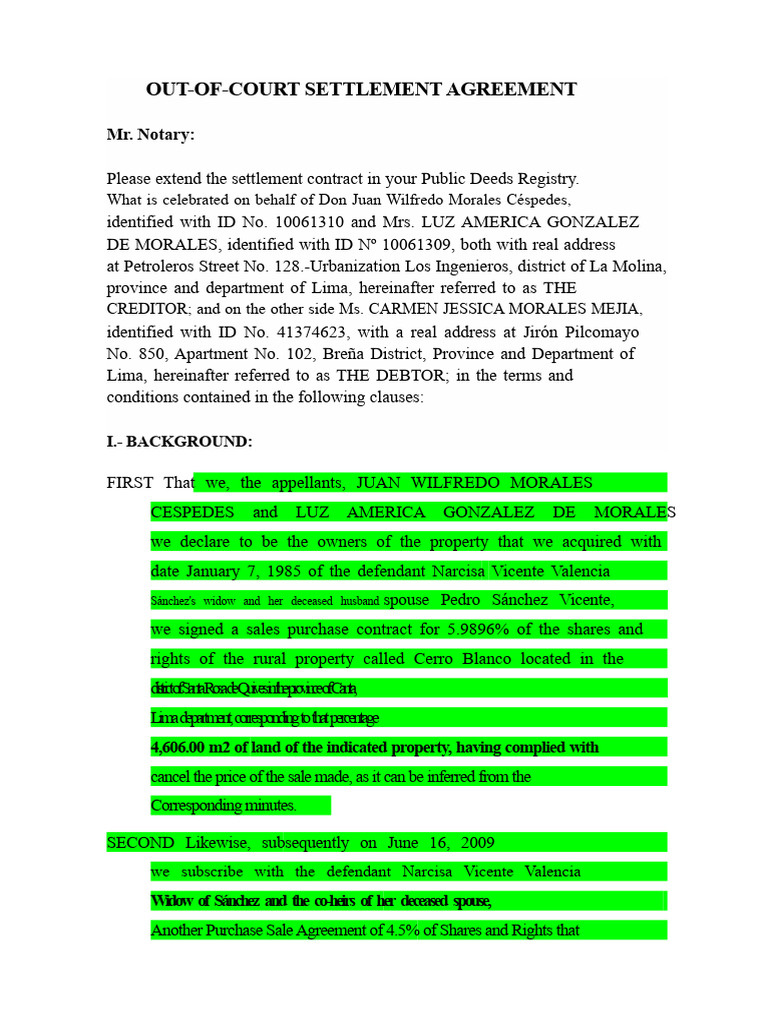 Model of Extrajudicial Settlement Agreement | PDF | Justice | Crime ...