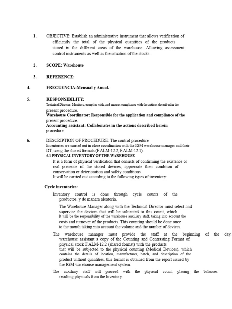 Procedure On Inventory Control For The Management of Products | PDF ...