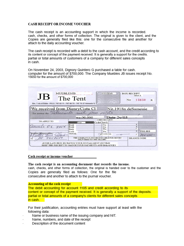 Cash Receipt or Income Receipt | PDF | Receipt | Debits And Credits