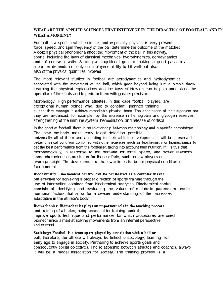 Applied Sciences in Football Didactics | PDF | Biomechanics | Biochemistry