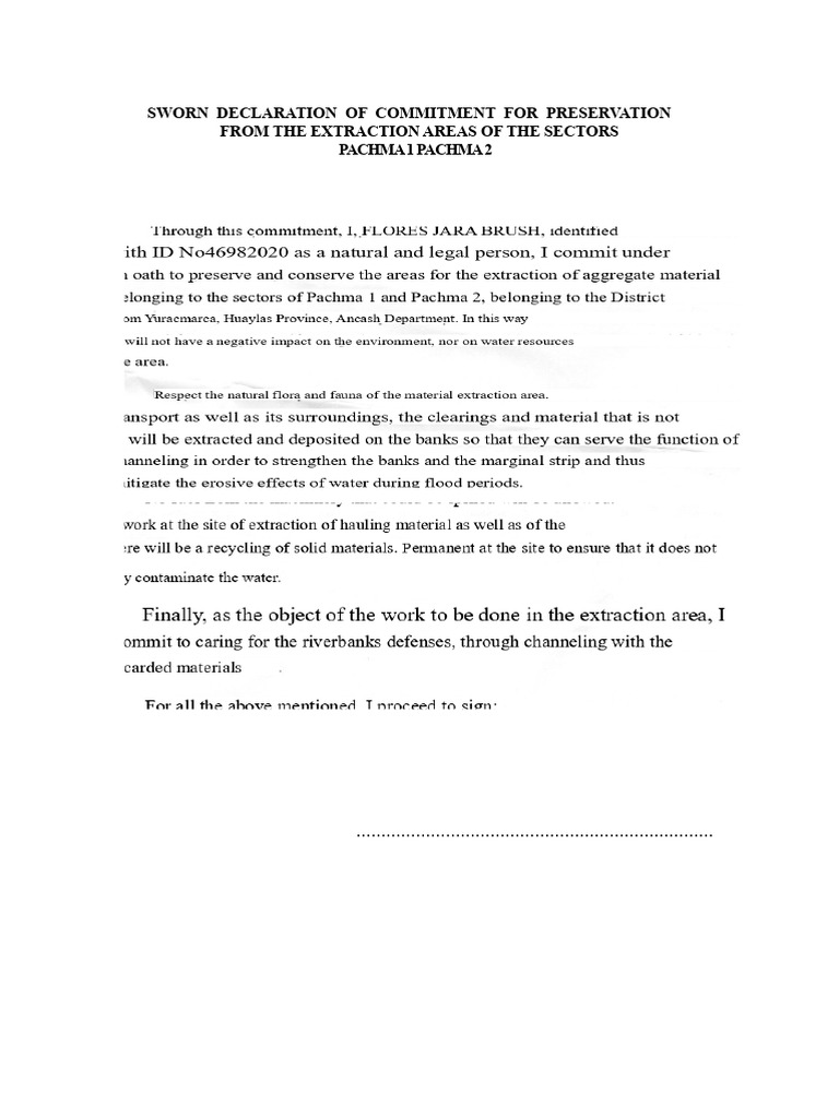 Sworn Declaration of Commitment To Preservation | PDF