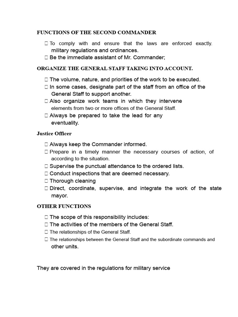 Roles and Responsibilities of a Second Commander | PDF
