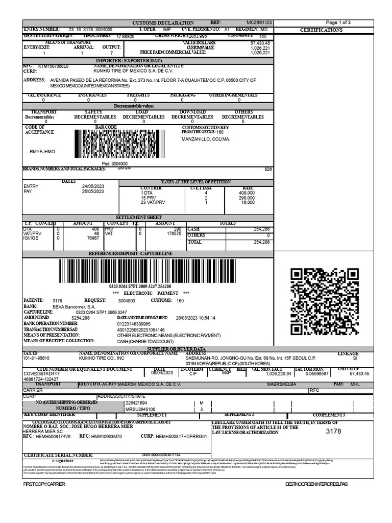 Customs Declaration M02661/23 Details | PDF | Payments | Money