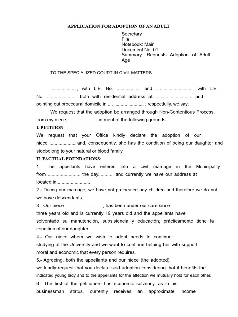Adult Adoption Application Form | PDF | Justice | Crime & Violence