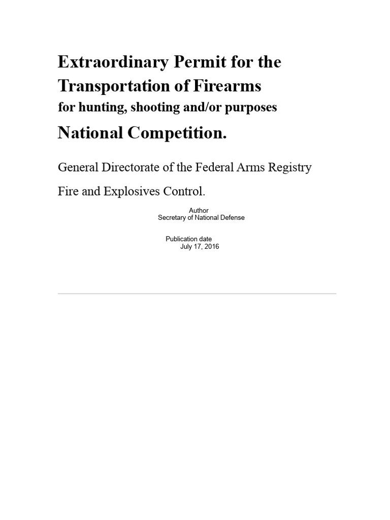 Extraordinary Permit For The Transportation of Firearms For Hunting ...