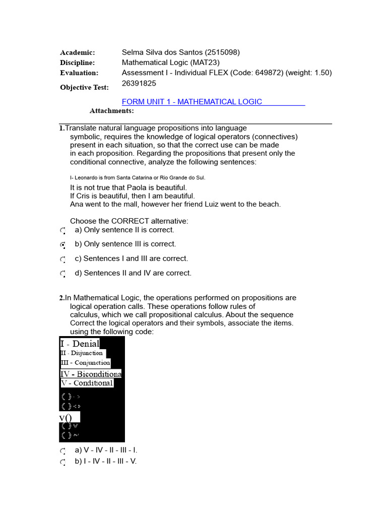 1st Mathematics Logic Exam | PDF | Methodology | Syntax (Logic)