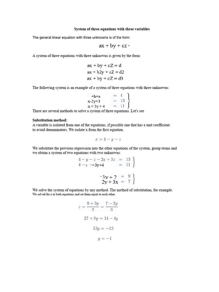 System of Three Equations With Three Variables | PDF | Equations ...