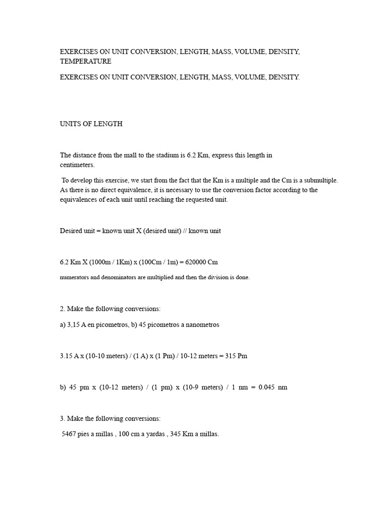 Unit Conversion Exercises | PDF | Mole (Unit) | Litre