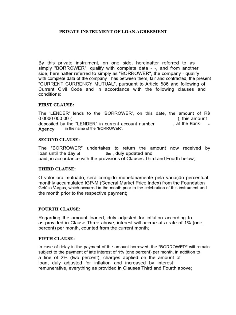 DRAFT LOAN AGREEMENT (Standard) | PDF | Interest | Loans