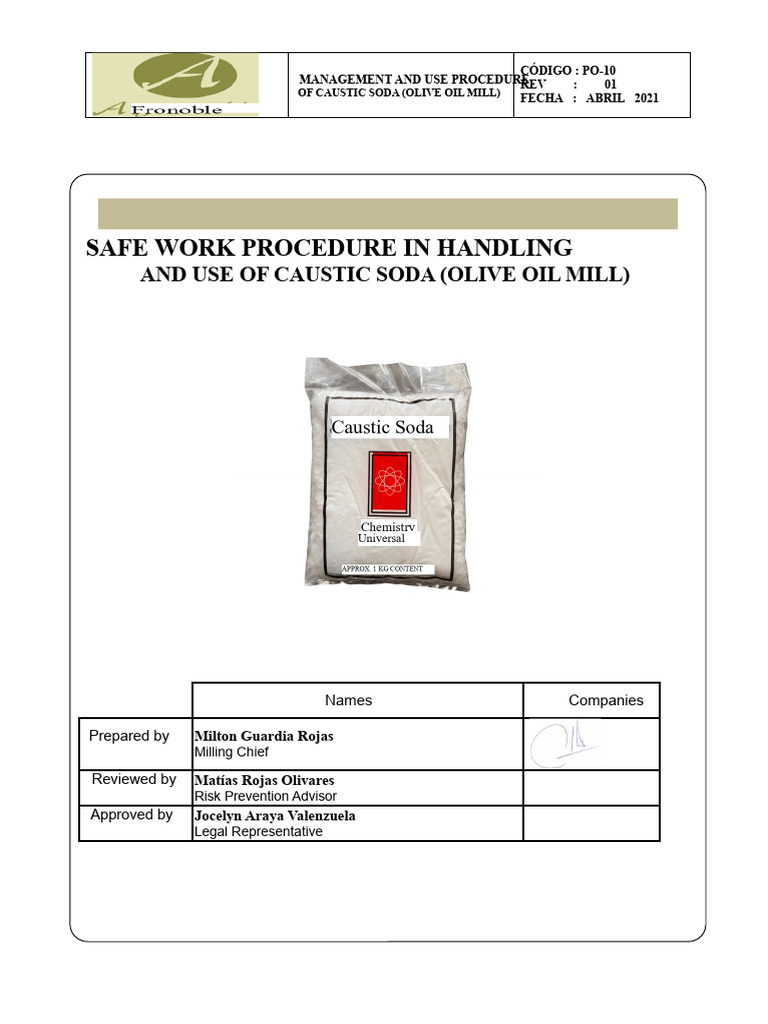 Caustic Soda Handling Procedure | PDF | Regulatory Compliance