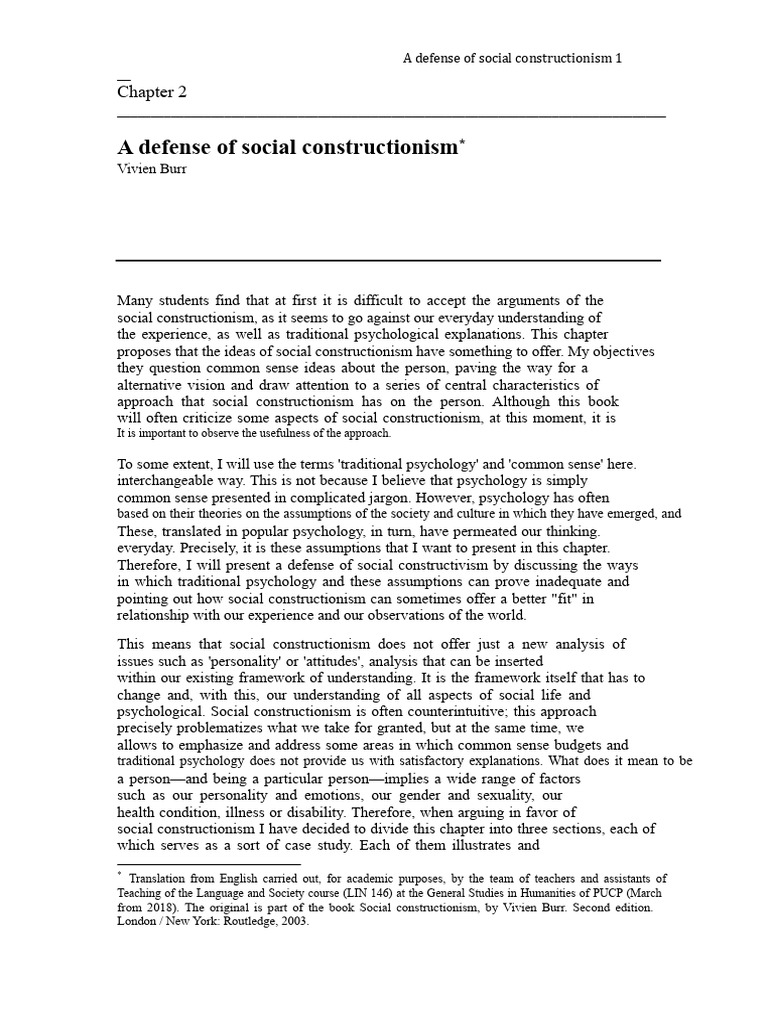 Burr, V. (2013) - A Defense of Social Constructionism PDF | PDF ...