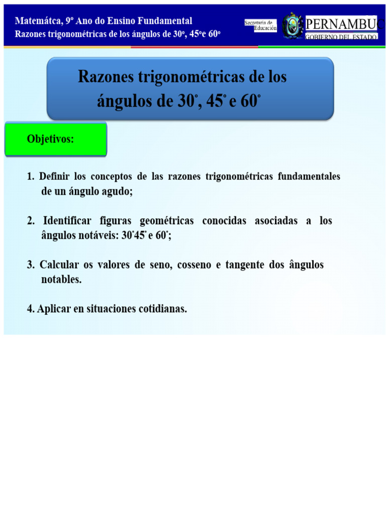 Razones Trigonométricas de Los Ángulos de 30º, 45º y 60º | PDF ...