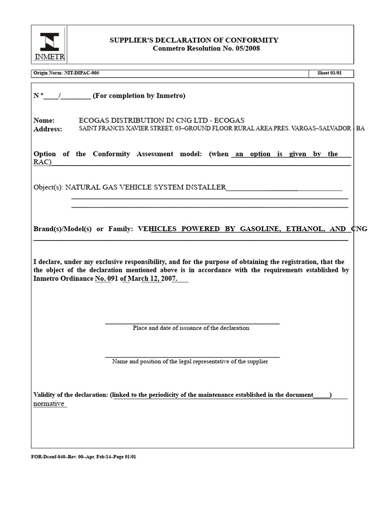 Supplier Declaration | PDF