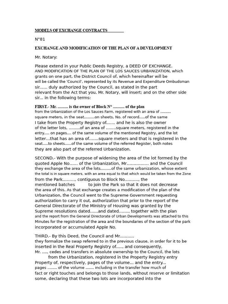 Models of Exchange Contract | PDF | Deed | Taxes