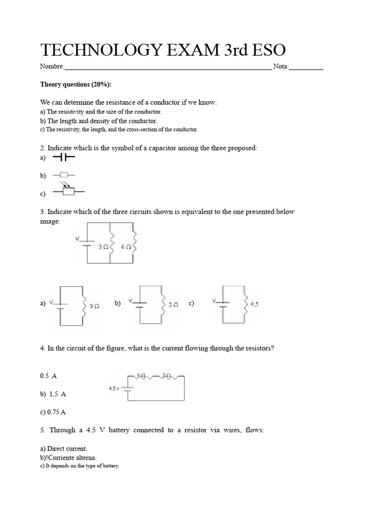 Technology Exam 3rd Year of Secondary Education | PDF