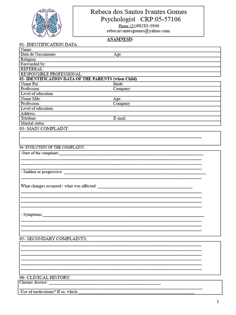 Interview Script - Anamnesis For Psychological Assessment | PDF ...