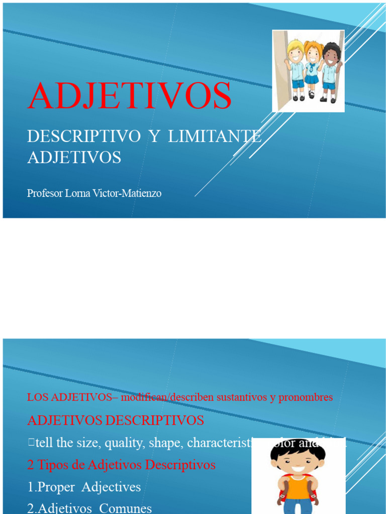 Adjetivos - Descriptivos y Limitantes | PDF | Adjetivo | Pronombre