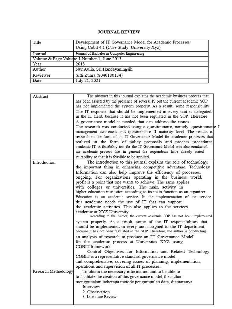 Review of Information System Governance Journal | PDF | Governance ...